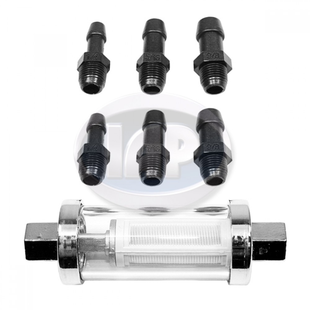 Fuel Filter, Glass, Chrome, Changeable Fittings, VW Bug, Super Beetle ...