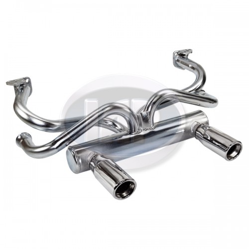 2 Tip Exhaust System, 1-3/8in. Header, Galvanized w/Chrome Tips, VW Bug ...